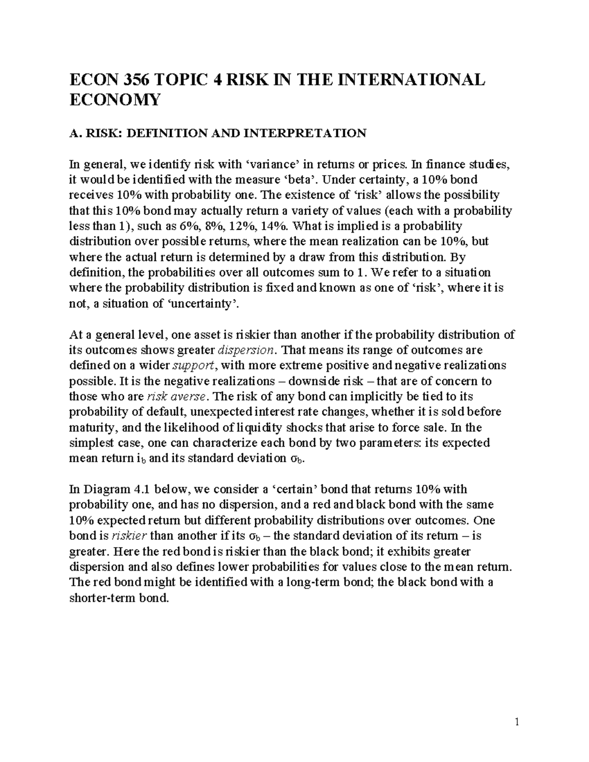 356 Topic 4 RISK IN THE International Economy - ECON 356 TOPIC 4 RISK ...