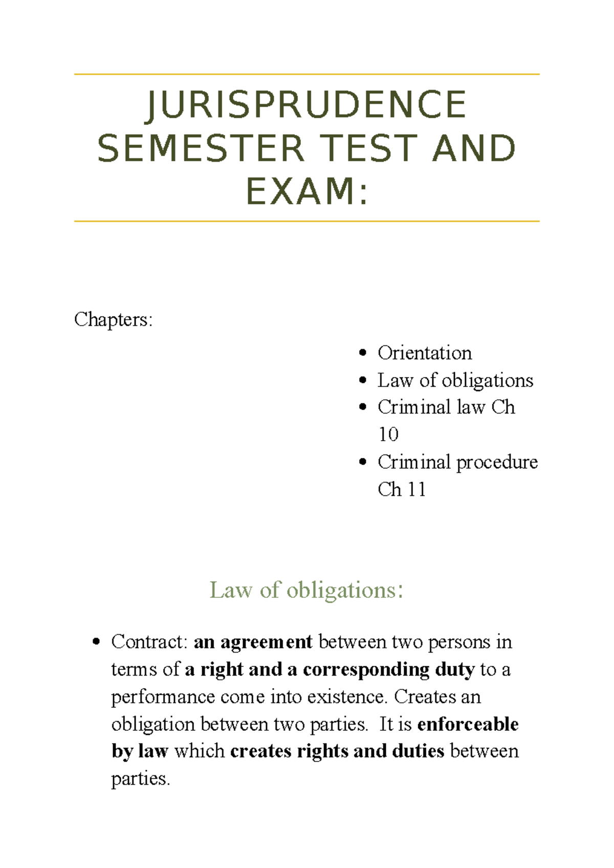 Jurisprudence Semester Test and Exam - JURISPRUDENCE SEMESTER TEST AND ...