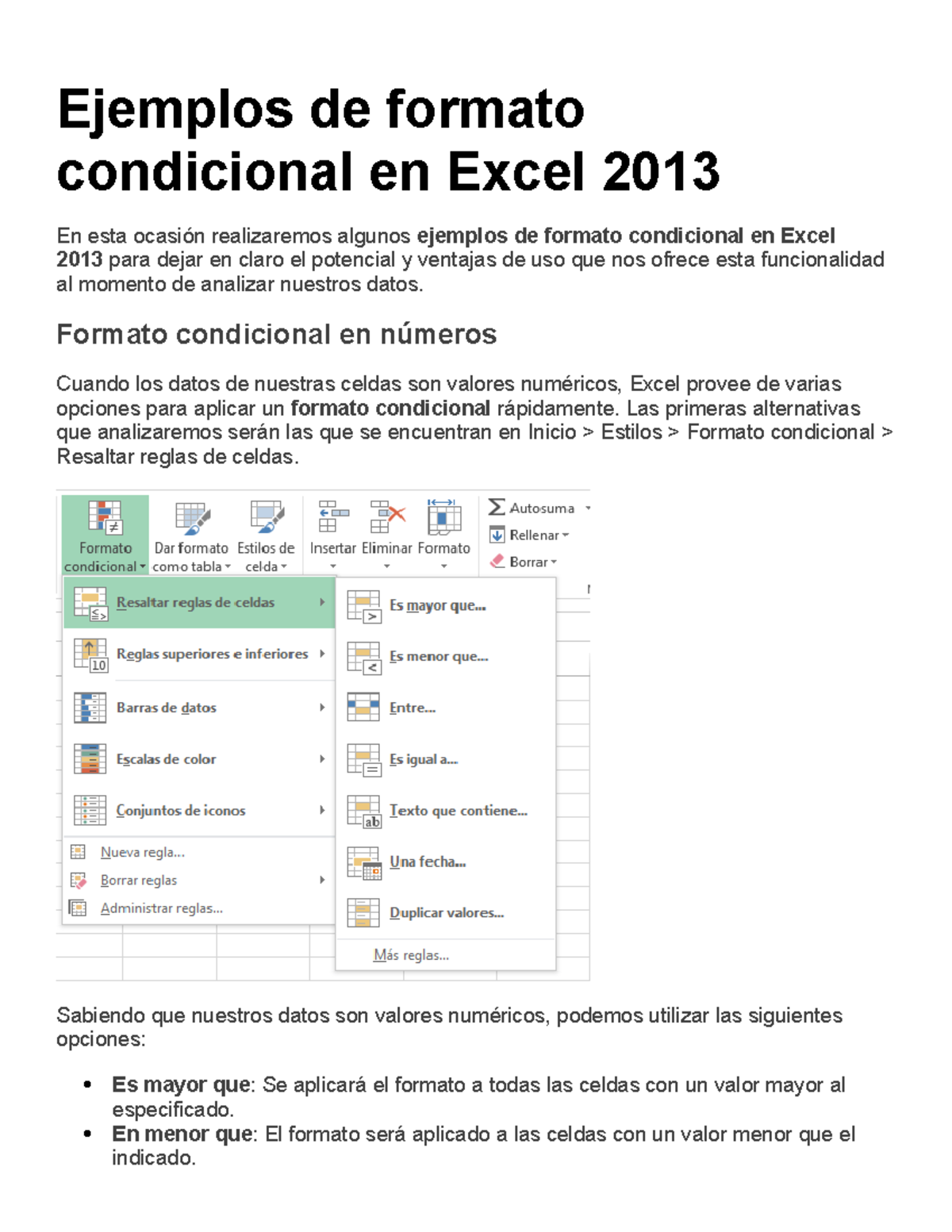 2 Ejemplos de formato condicional en Excel 2013 - Formato condicional en números Cuando los ...