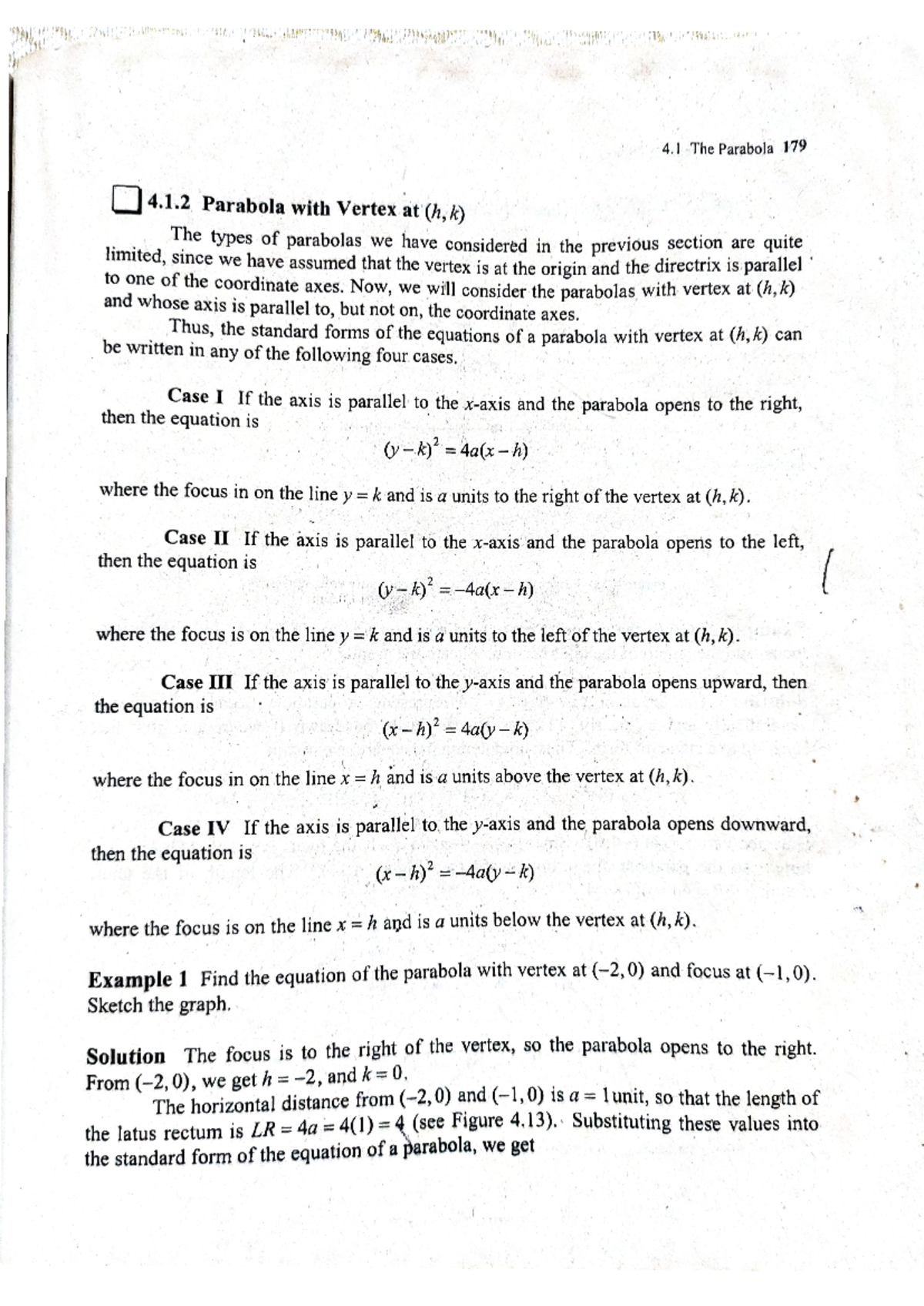 Parabola at (h,k) - · where the focus is on the lie x = h ad is a unit ...