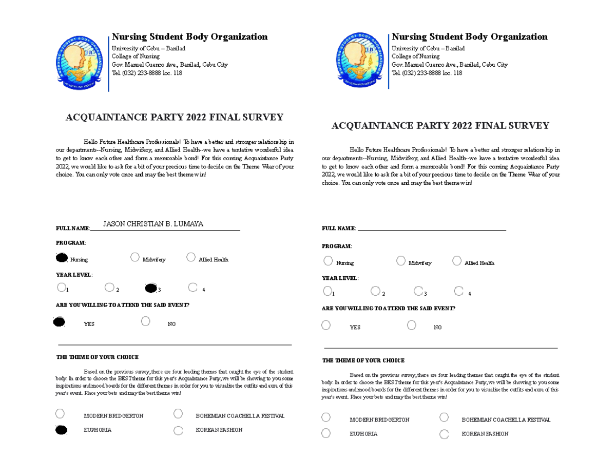 Acquaintance- Party-2022- Final- Survey - Nursing Student Body ...