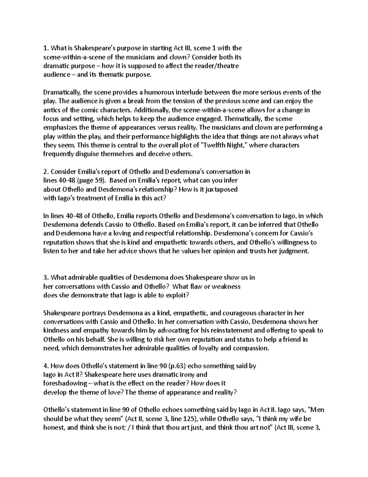 discussion questions - What is Shakespeare’s purpose in starting Act ...