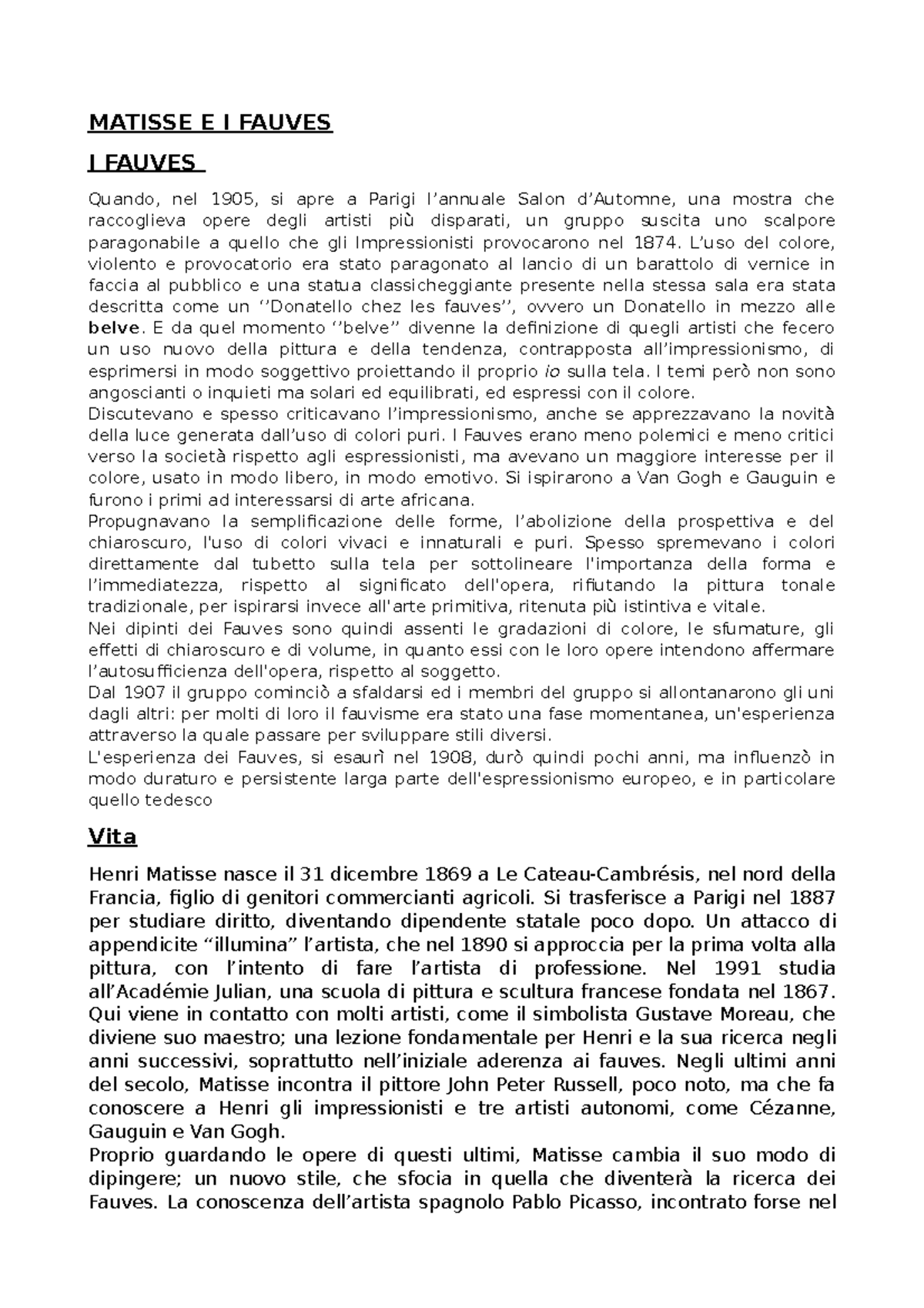Matisse - MATISSE E I FAUVES I FAUVES Quando, nel 1905, si apre a ...