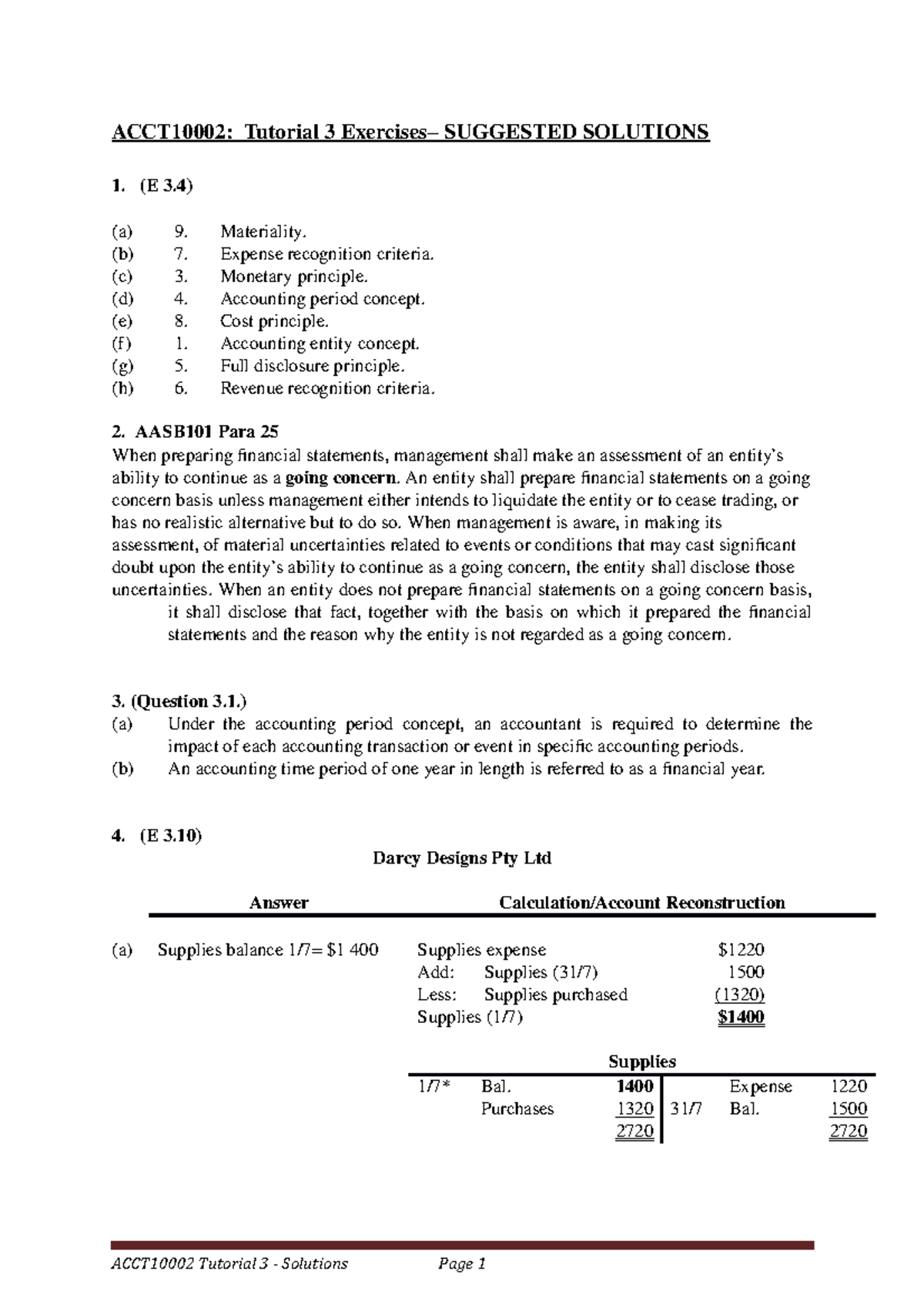 ACCT10002 Tutorial 3 Solutions - ACCT10002: Tutorial 3 Exercises ...