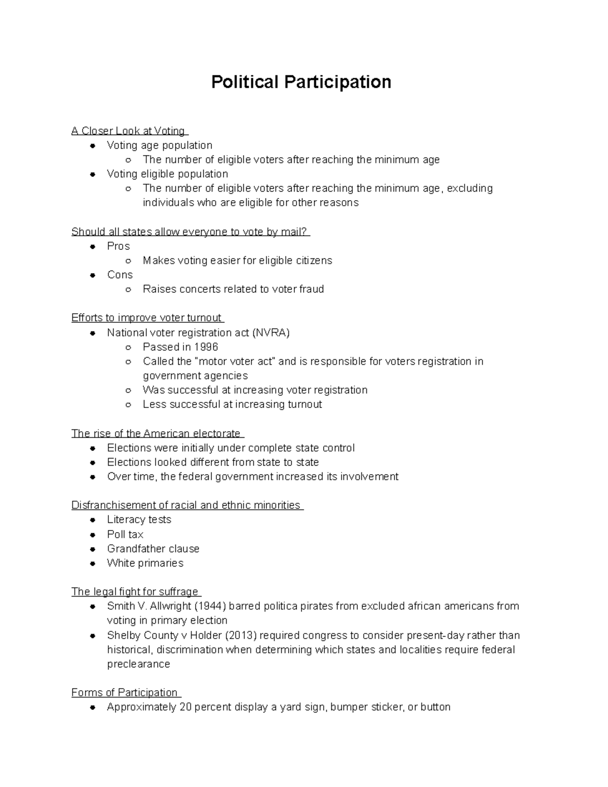 Chapter 8 AP - Political Participation A Closer Look at Voting Voting ...