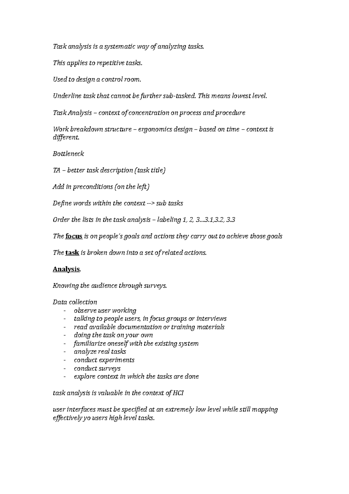 HCI Notes Lesson 4 - Task analysis is a systematic way of analyzing ...