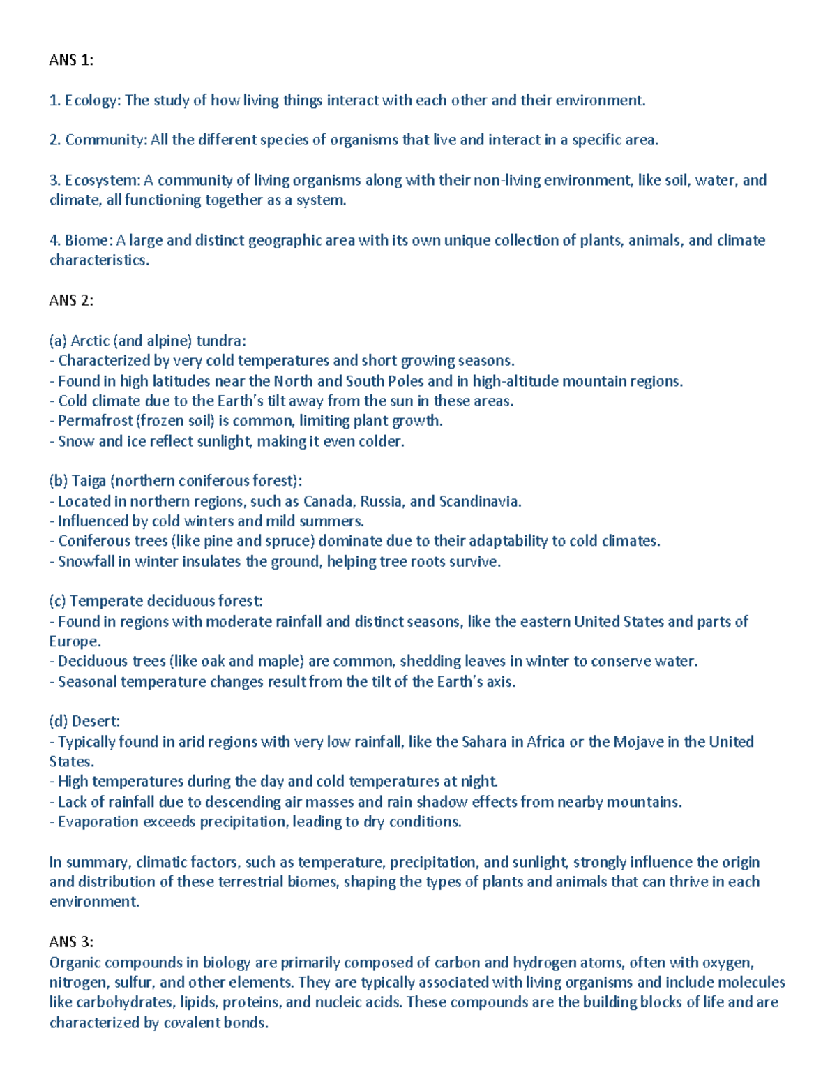 Biomes and nutrient cycles summary explained copy - ANS 1: 1. Ecology ...