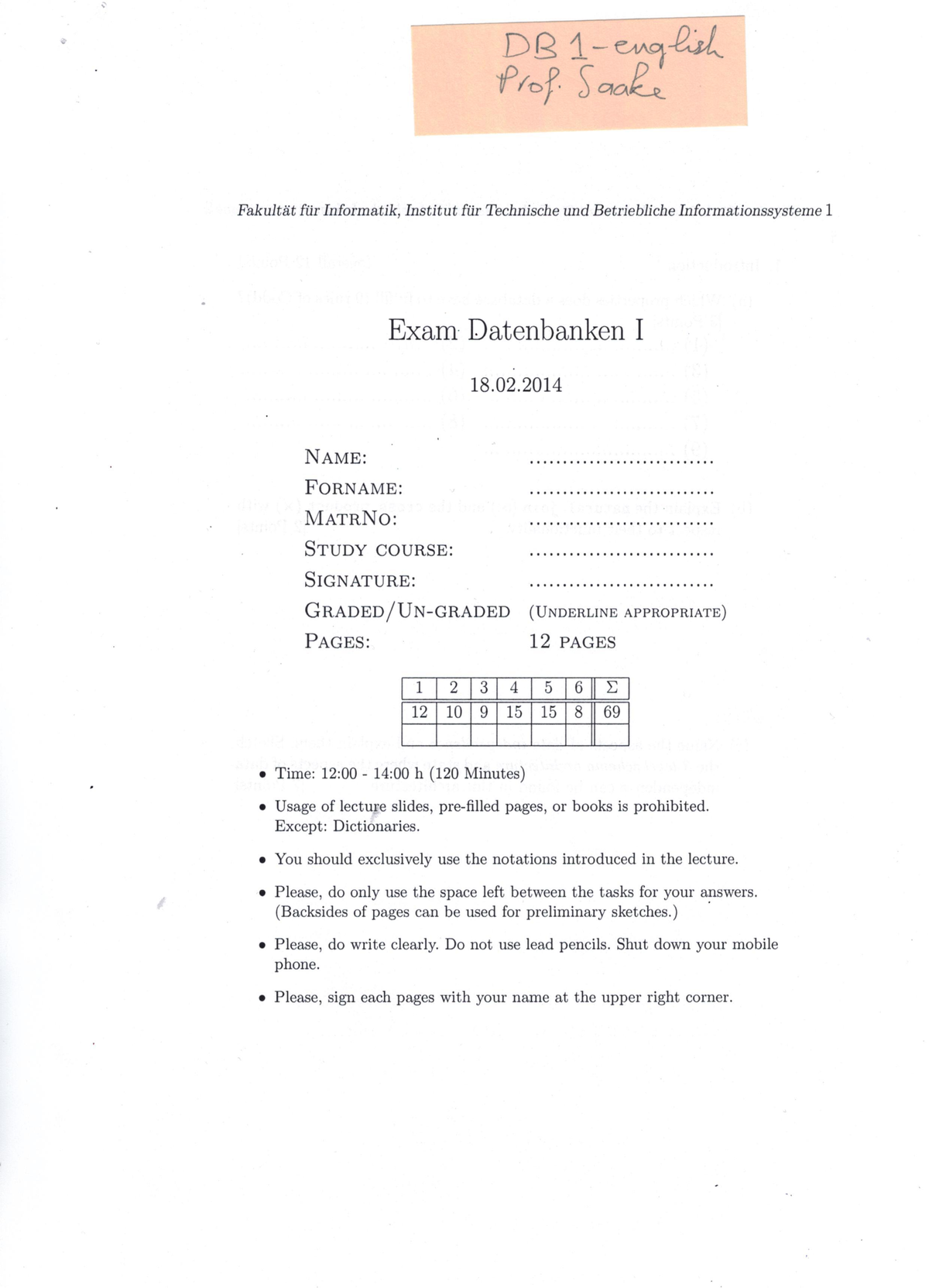 Database - exam - DB eng fish Prof. Saake Fakultät für Informatik ...
