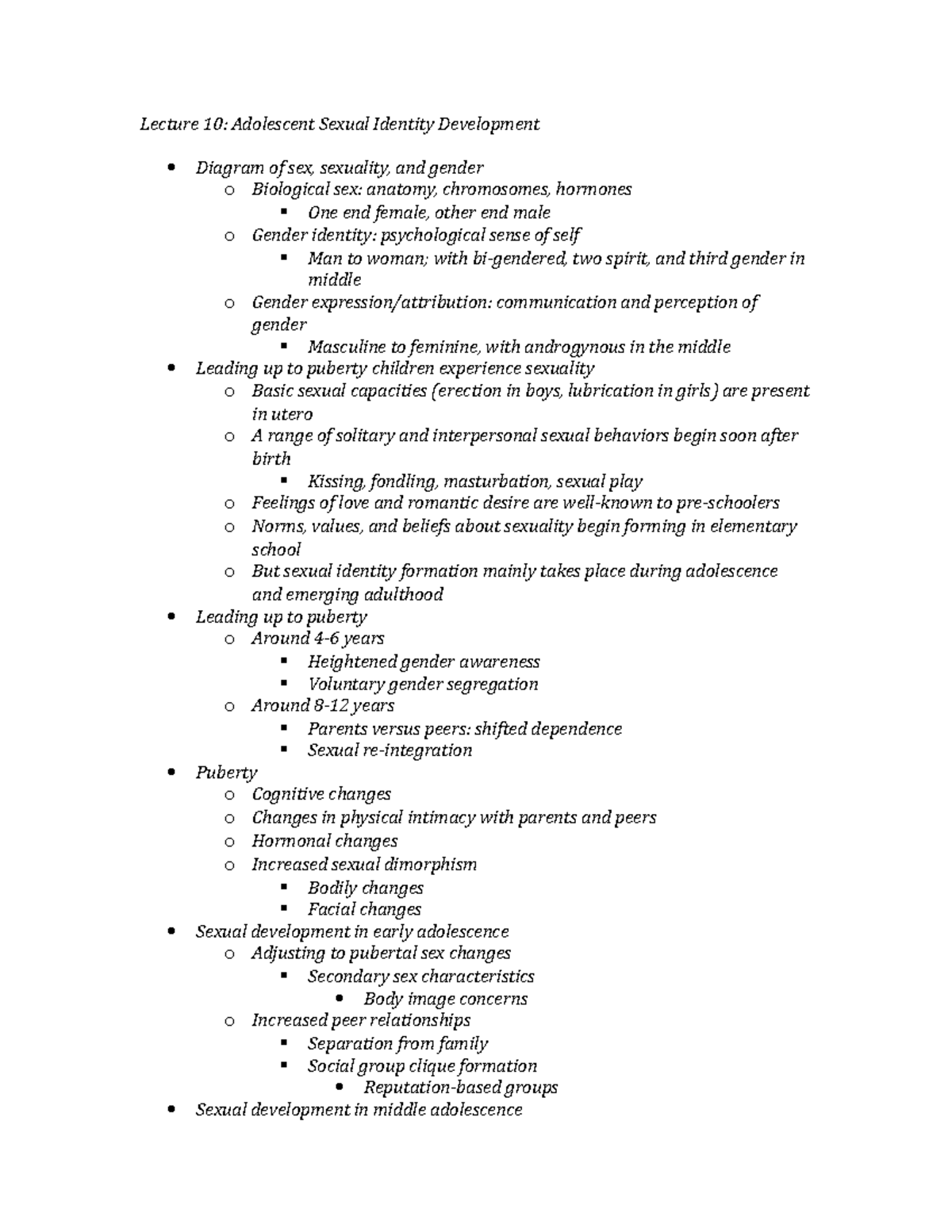 Lecture 10 - Lecture 10: Adolescent Sexual Identity Development Diagram ...
