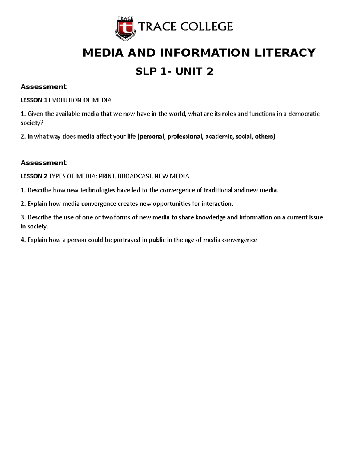 SLP 1- Unit 2 Media AND Information Literacy - MEDIA AND INFORMATION ...