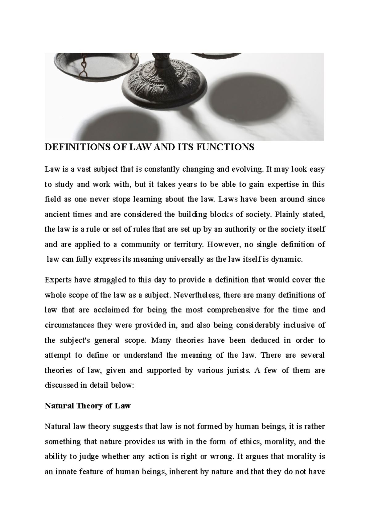 Introduction TO LAW - Legal meathods notes - DEFINITIONS OF LAW AND ITS ...