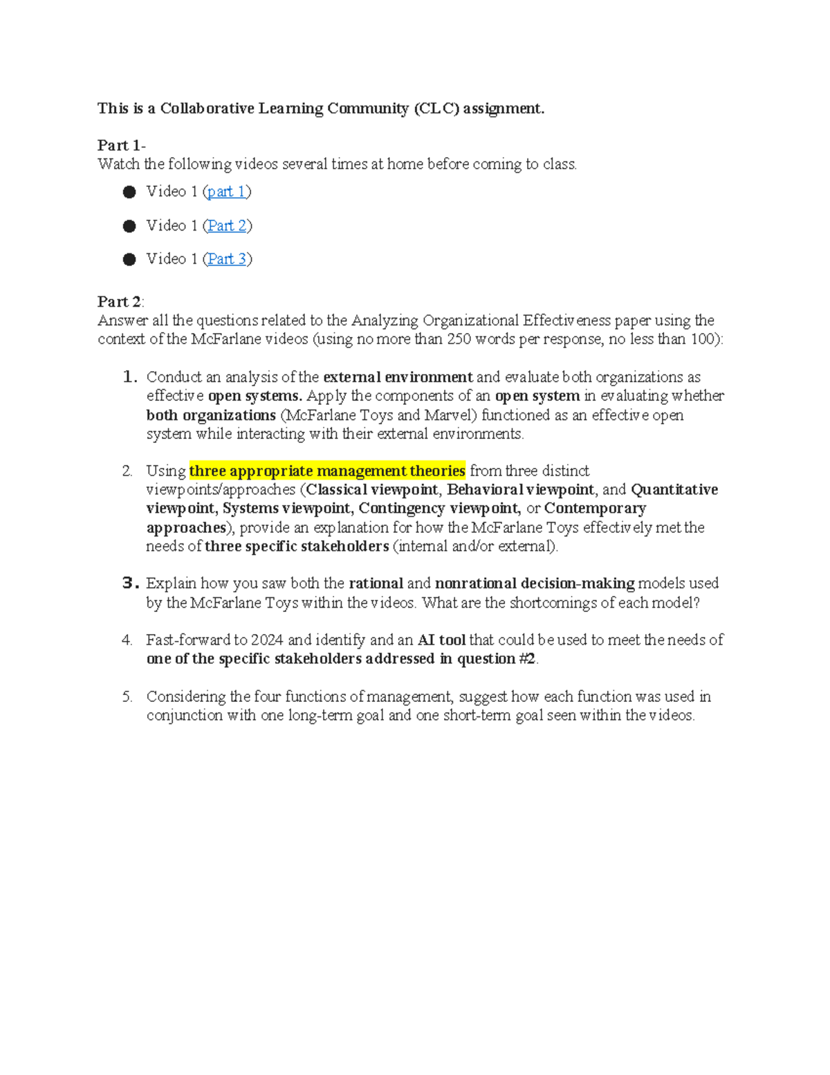 CLC Assignment: Analyzing Organizational Effectiveness - This is a Collaborative Learning ...