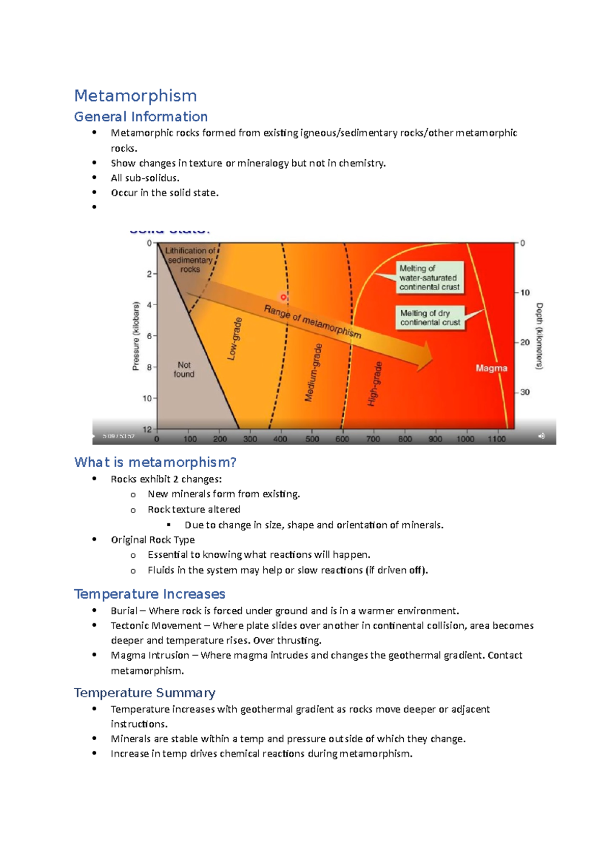 Metamorphism - Lecture notes 10 - Metamorphism General Information ...