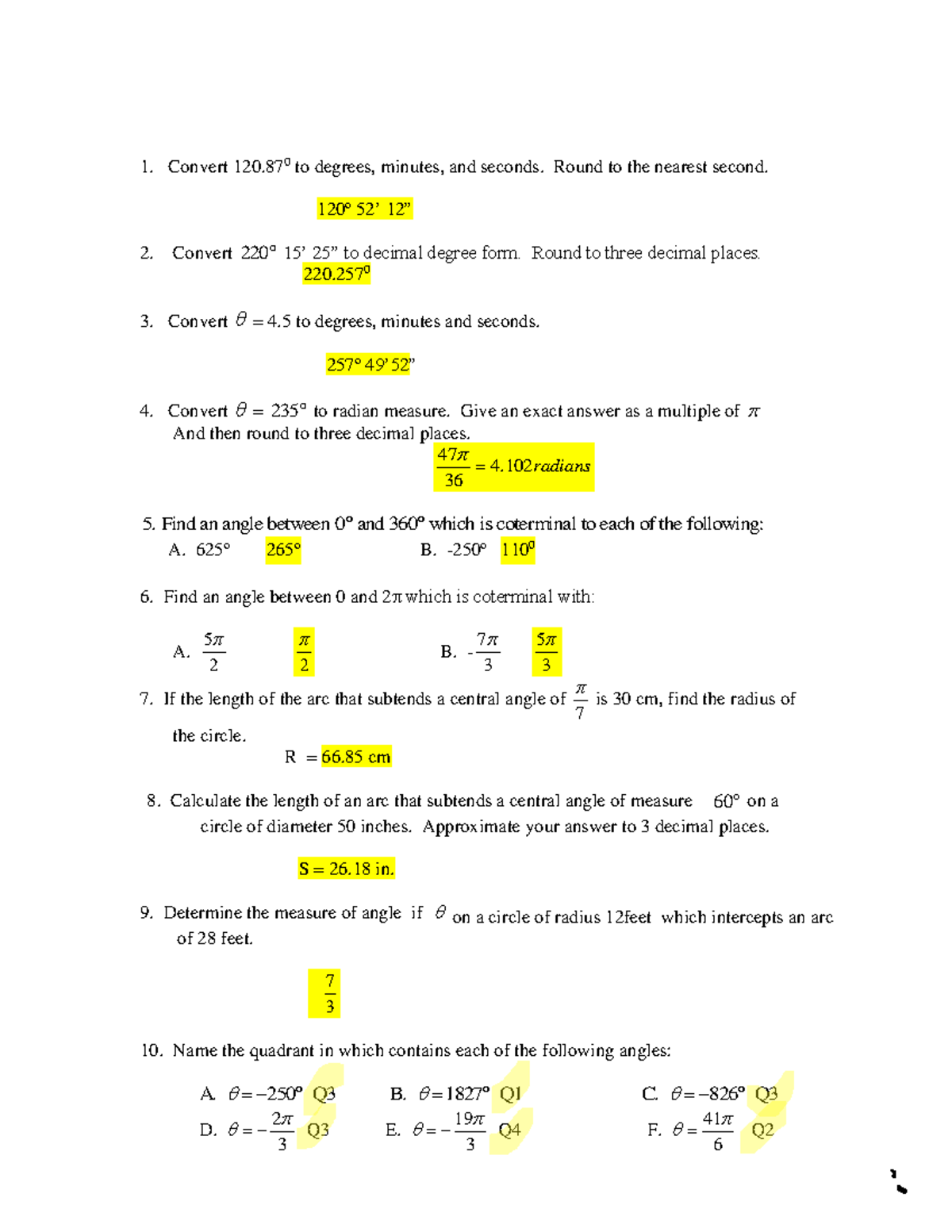 MAC 1114.Test1 - Test review 1 - Convert 120. 0 to degrees, minutes ...