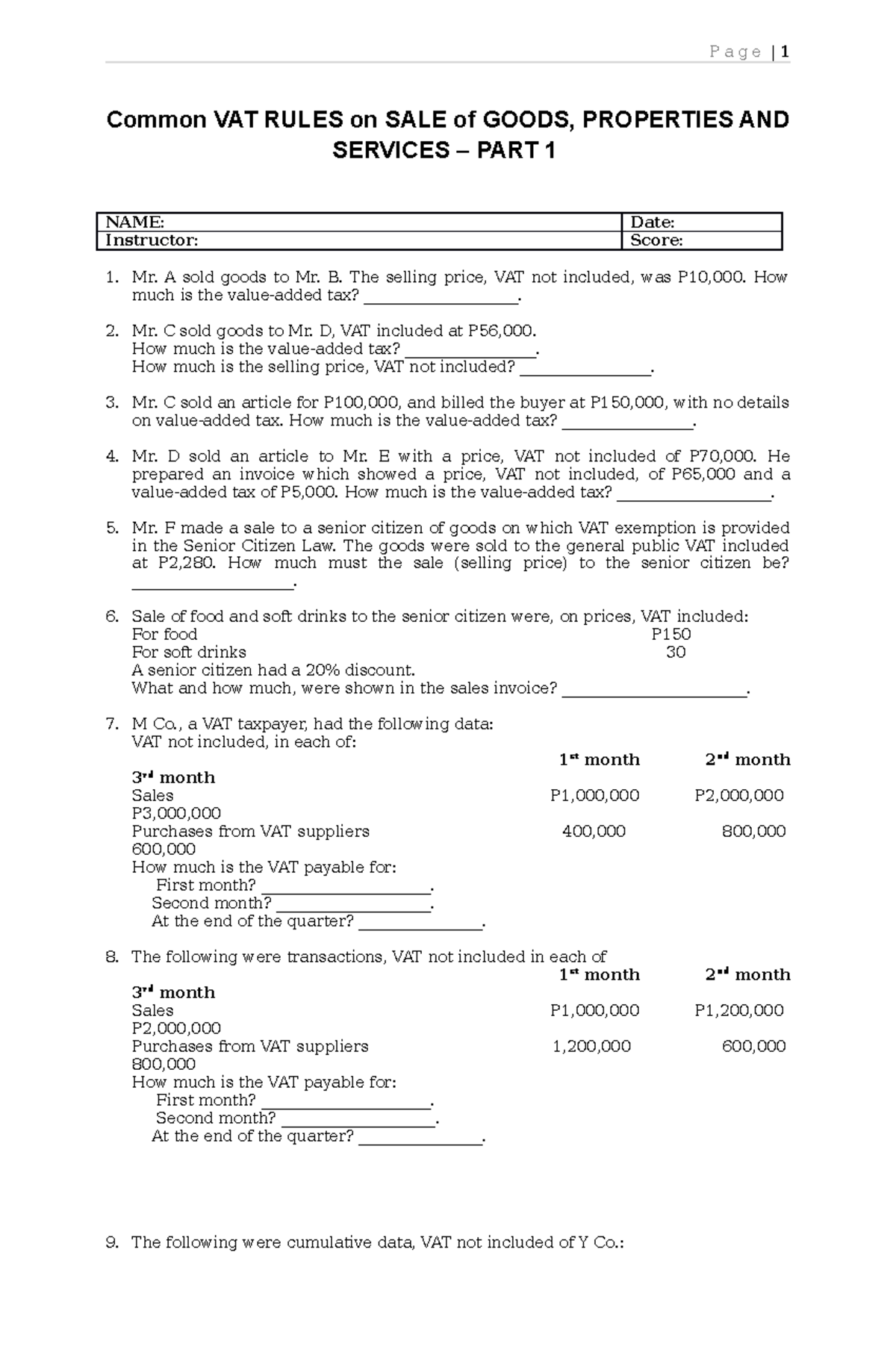 Common VAT Rules on sale of goods, properties and services 1 - P a g e ...