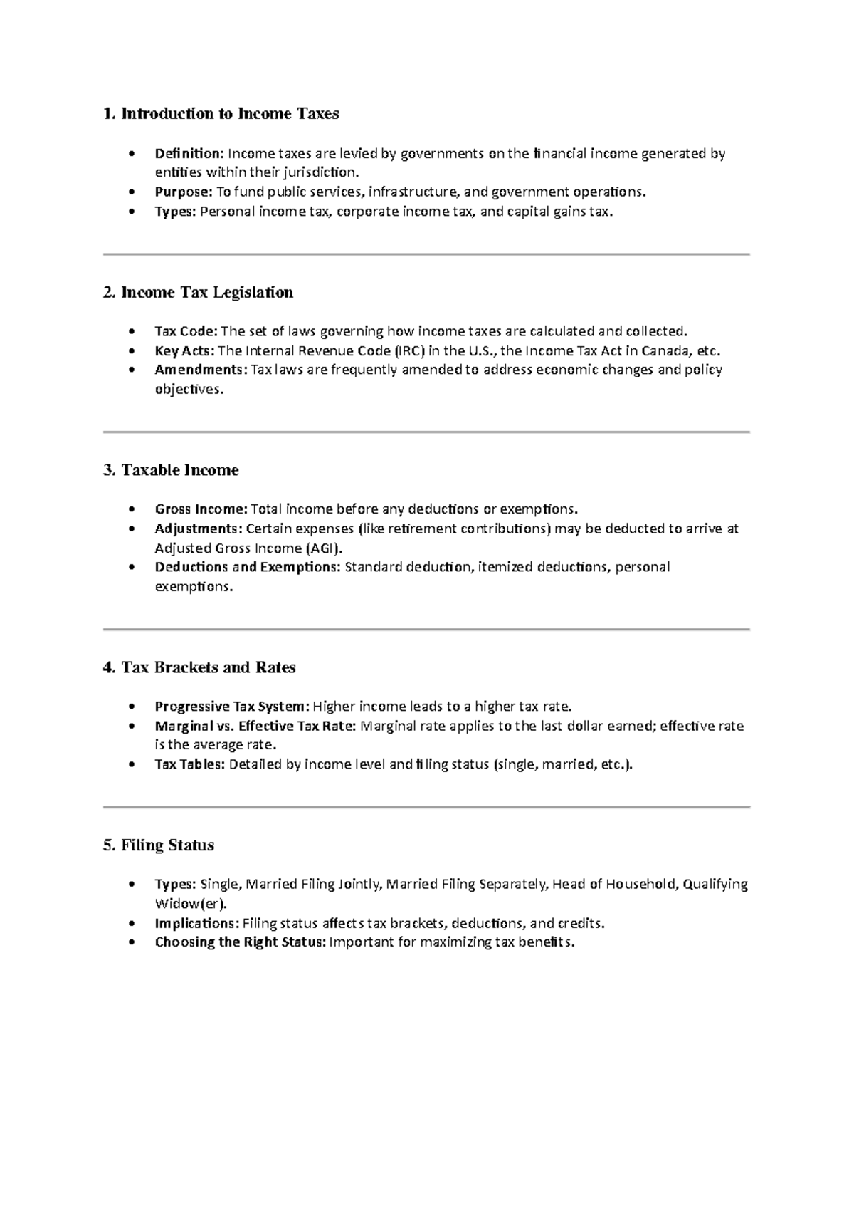 Income Tax Legislation - 1. Introduction to Income Taxes • Definition ...
