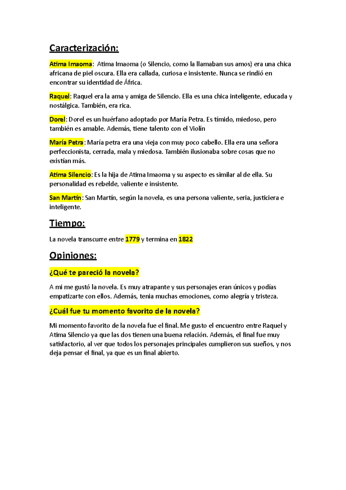 Espejo africano respuestas mias - Caracterización: Atima Imaoma: Atima ...