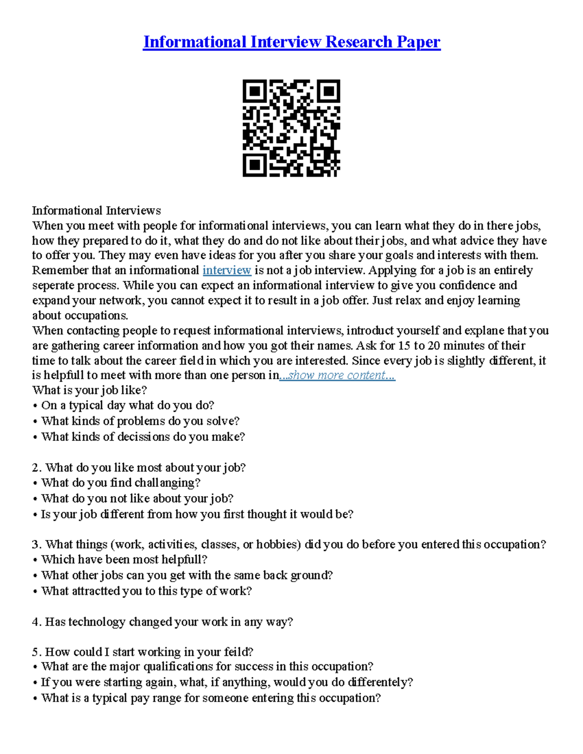 Informational Essay - Informational Interview Research Paper ...