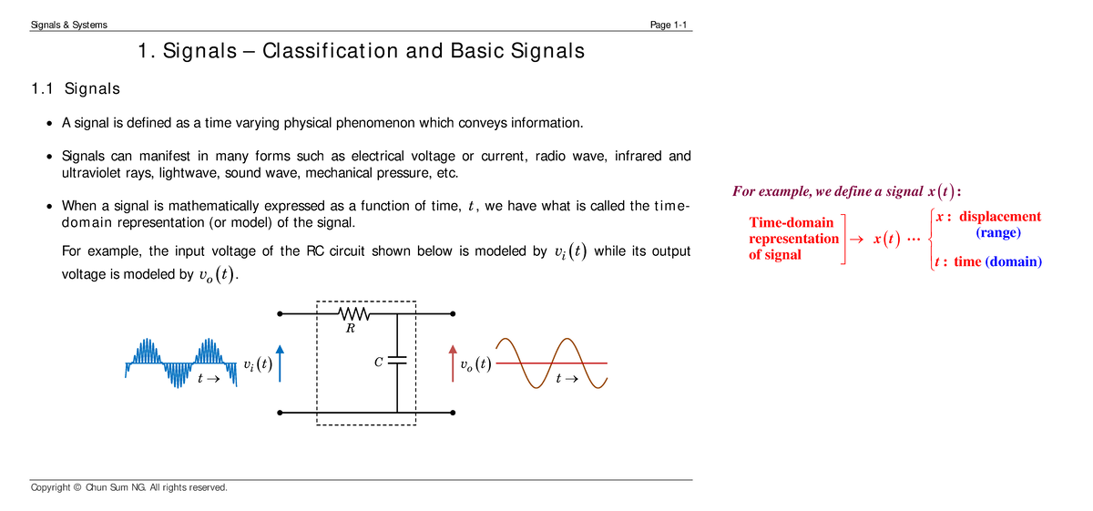Ch01 Signals - Classification and Basic Signals - 1. Sign als – Classif icat ion an d Basic Sign ...
