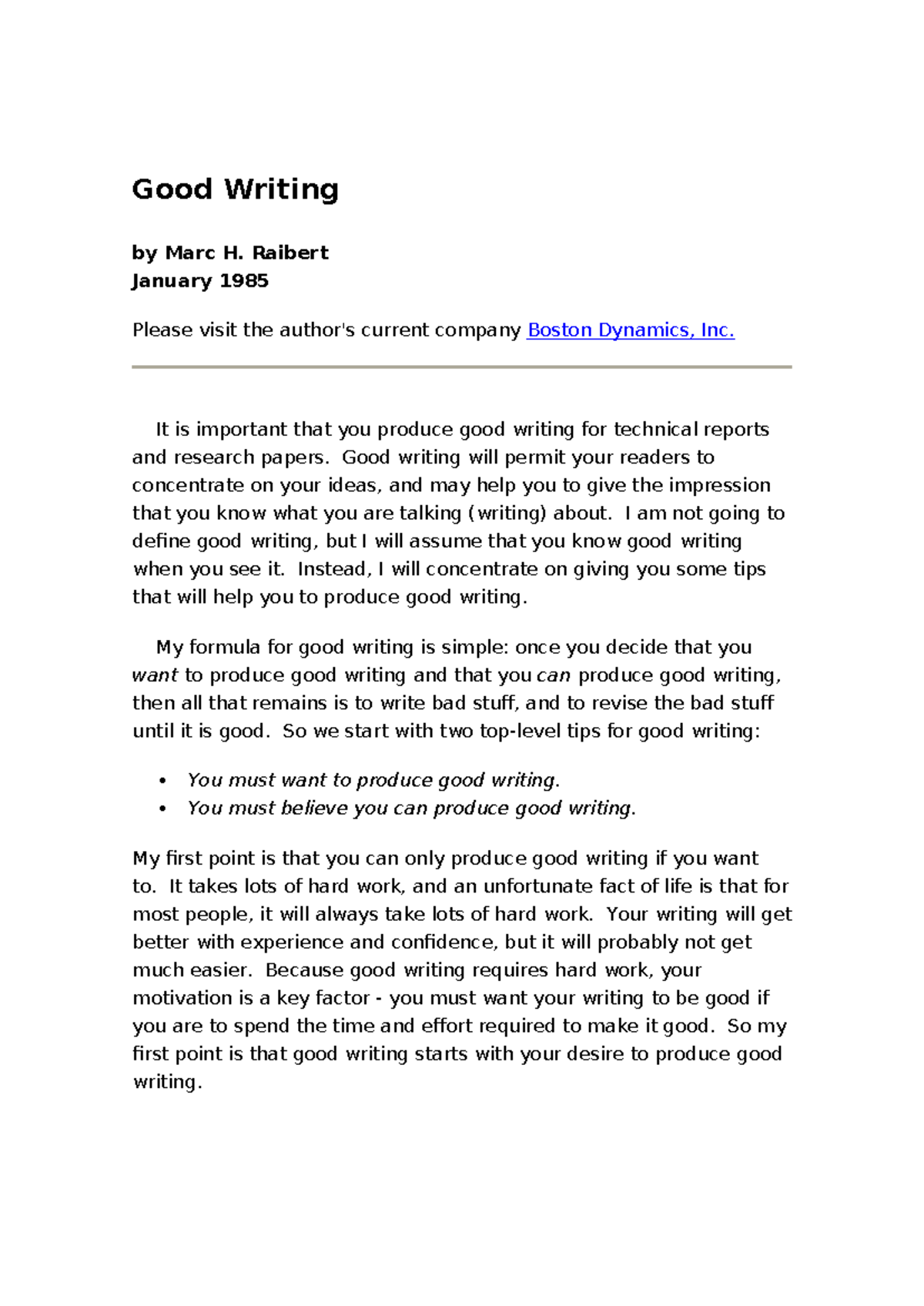 Good Writing - Tutorial work - Good Writing by Marc H. Raibert January ...