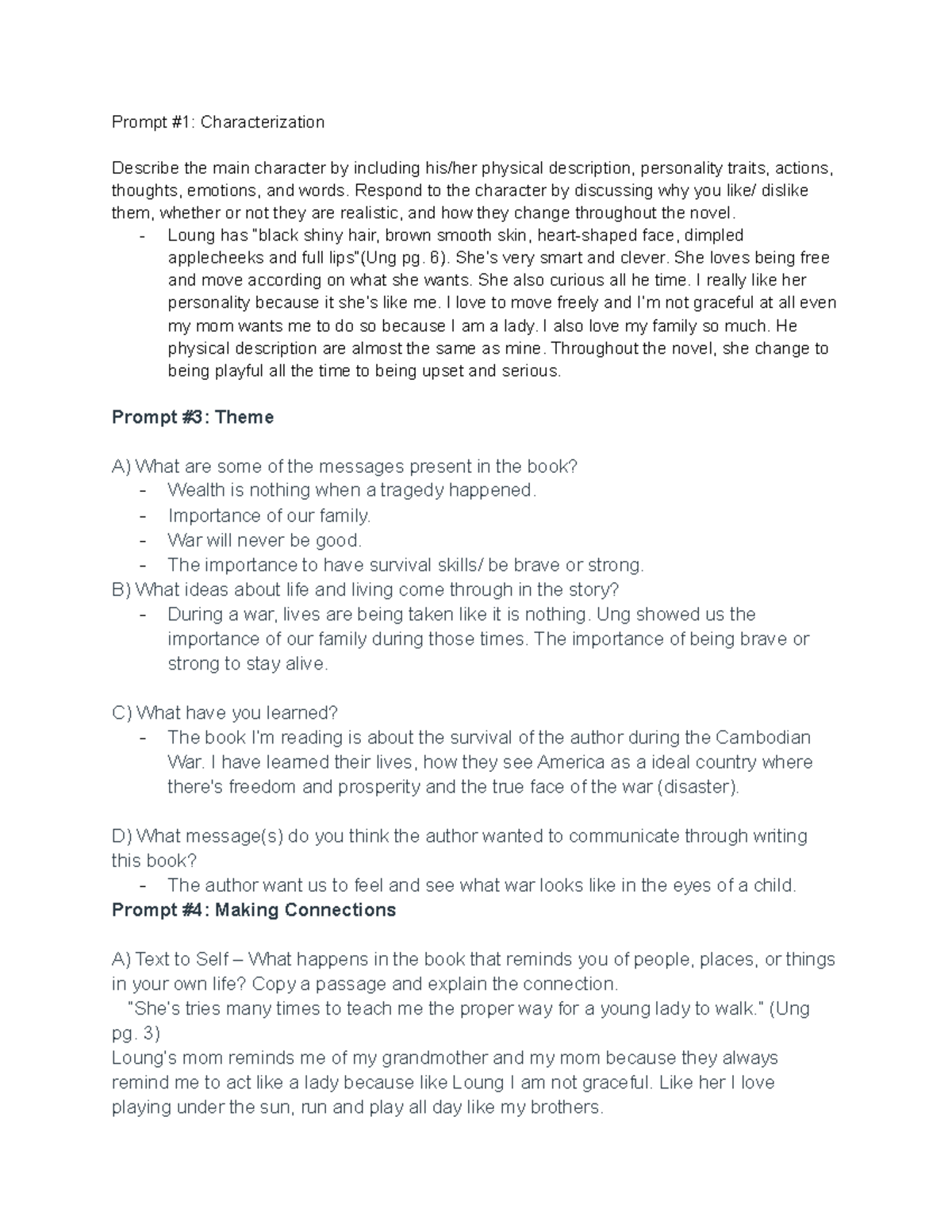 Book Journal 3 2 - Prompt #1: Characterization Describe the main ...