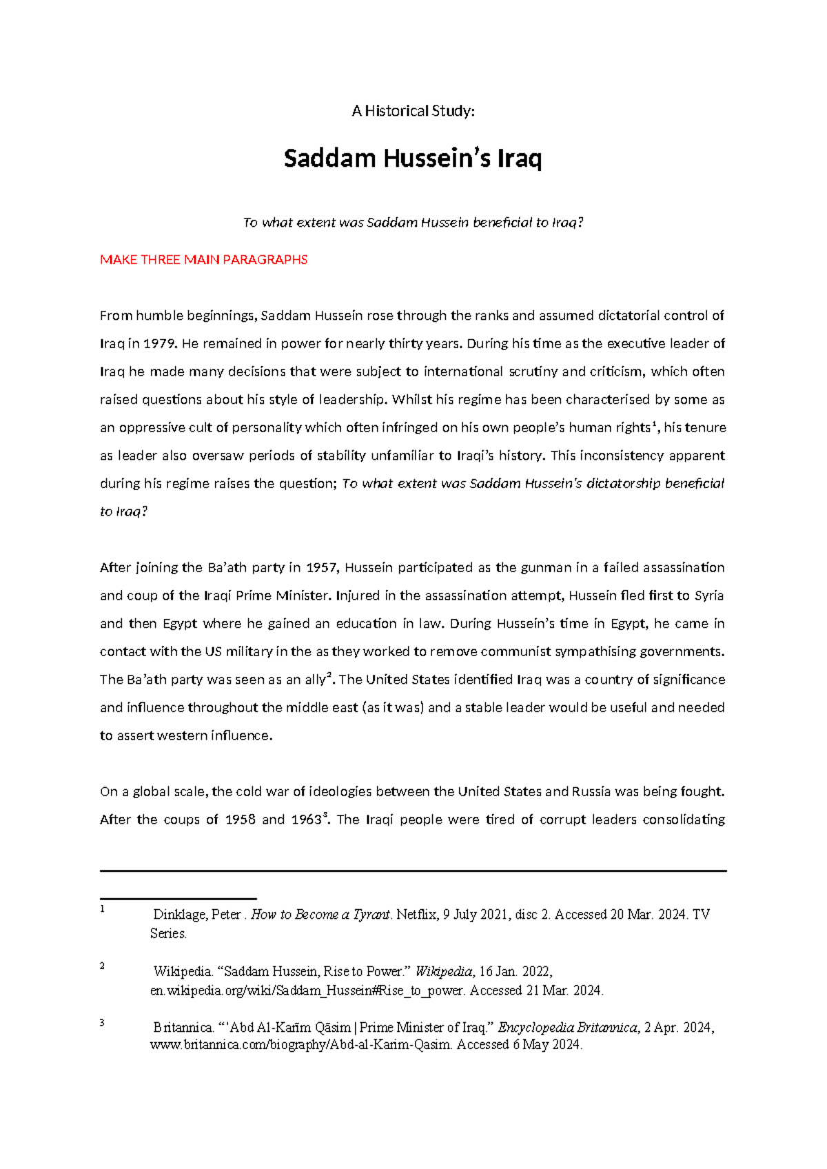 Saddam Hussein’s Iraq Original - A Historical Study: Saddam Hussein’s ...