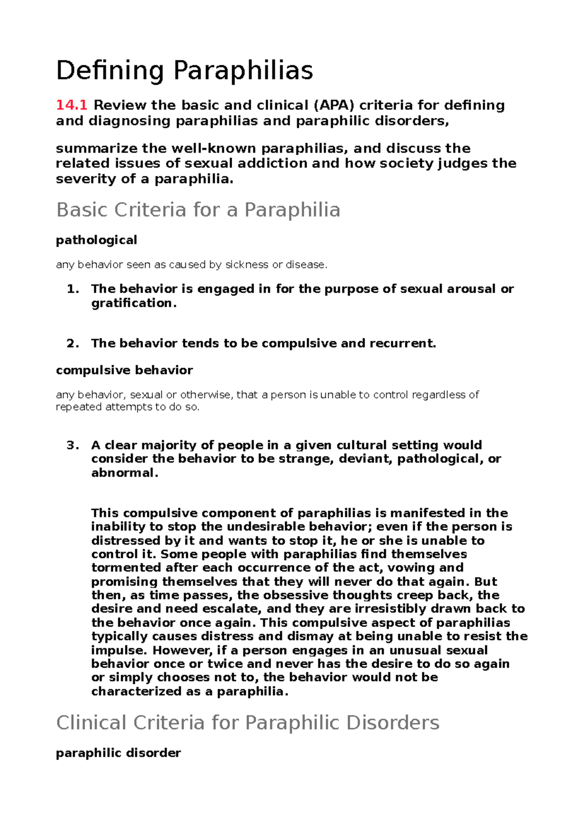 Chapter 14 - Defining Paraphilias 14 Review the basic and clinical (APA ...