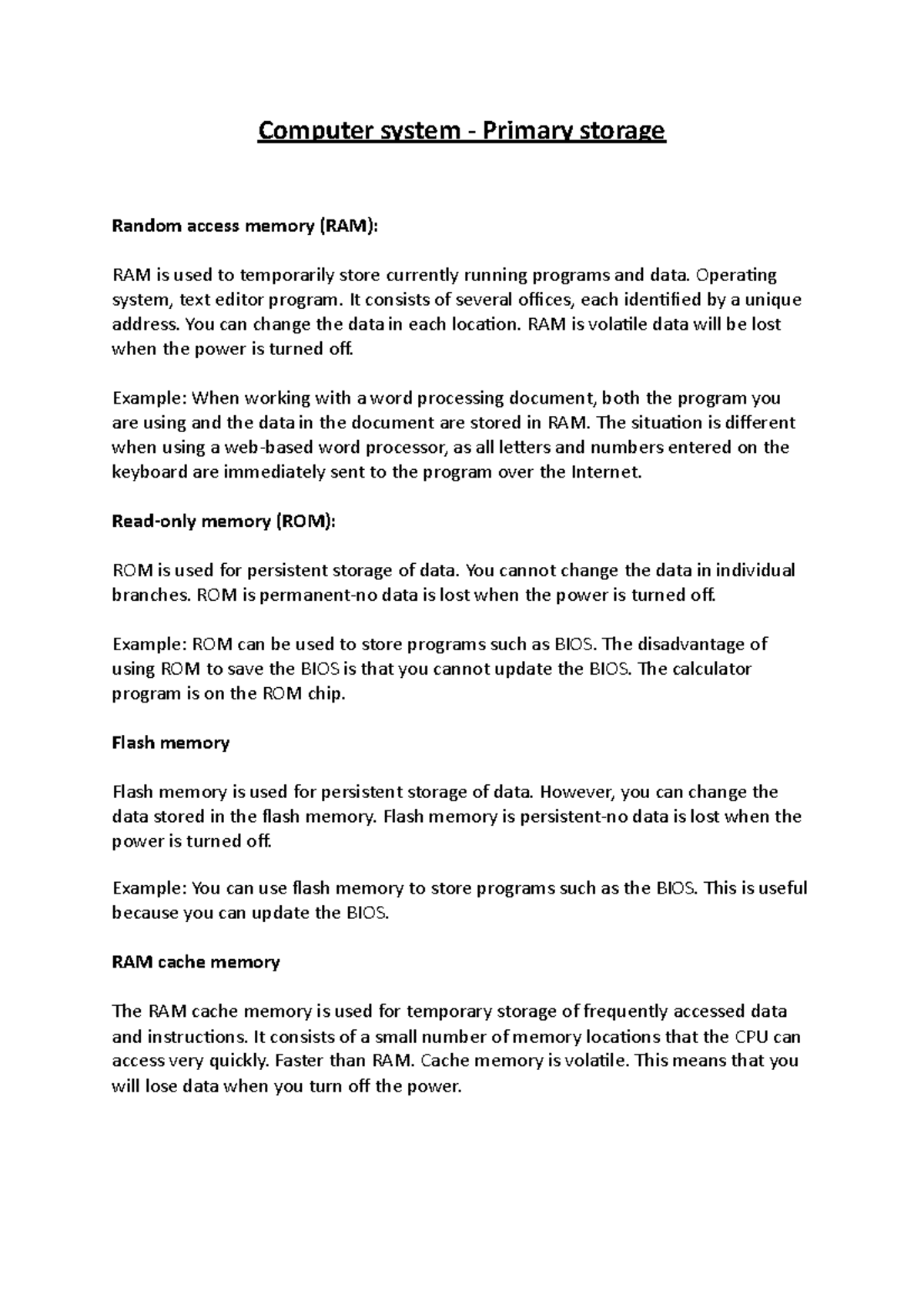 Computer System Primary Storage Operating System Text Editor Program It Consists Of