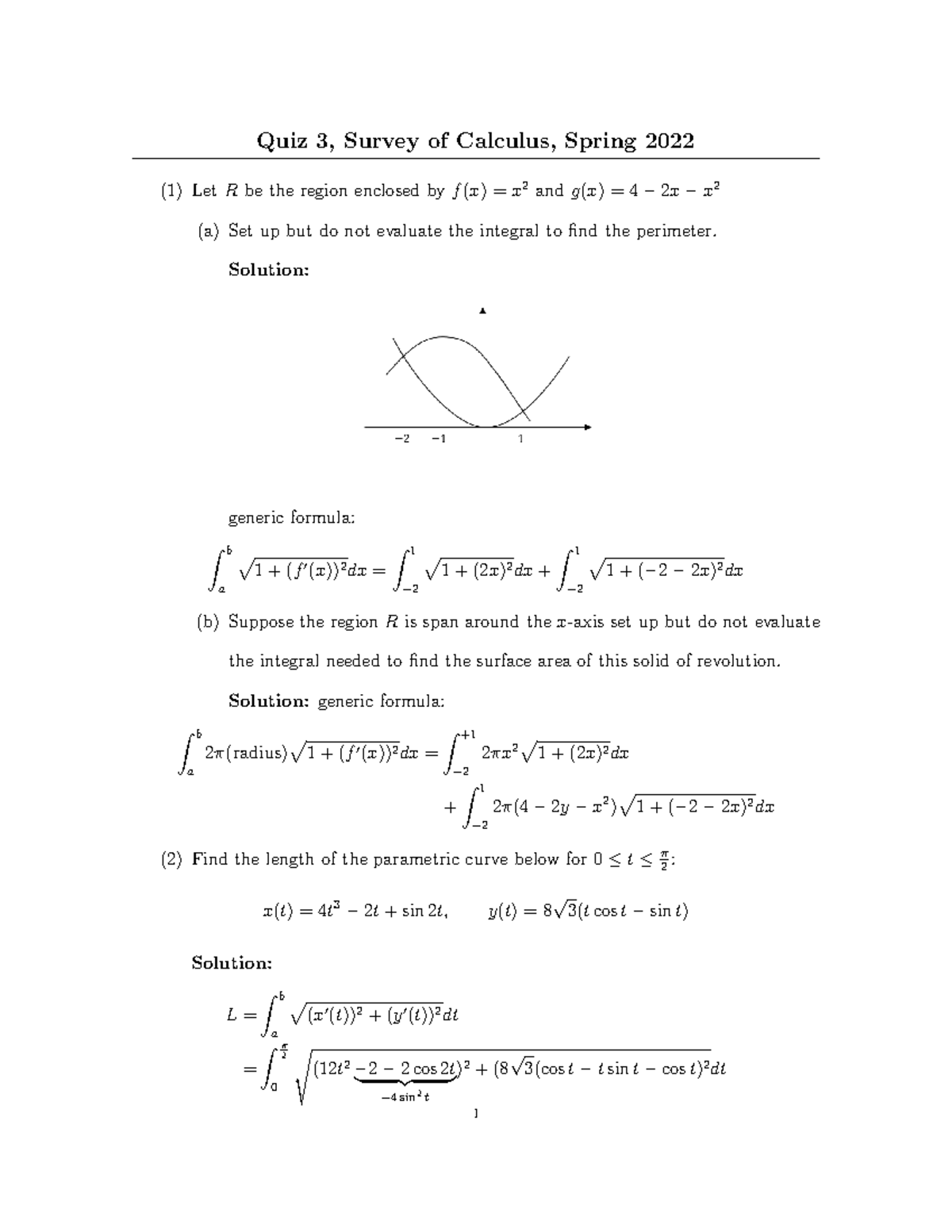 Quiz3 - Applications of integration - Quiz 3, Survey of Calculus ...