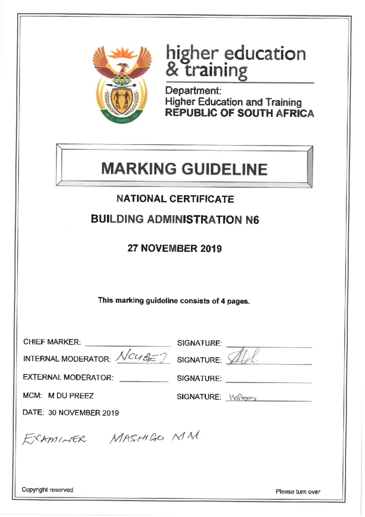 Building Administration N6 MEMO NOV 2019 - Studocu