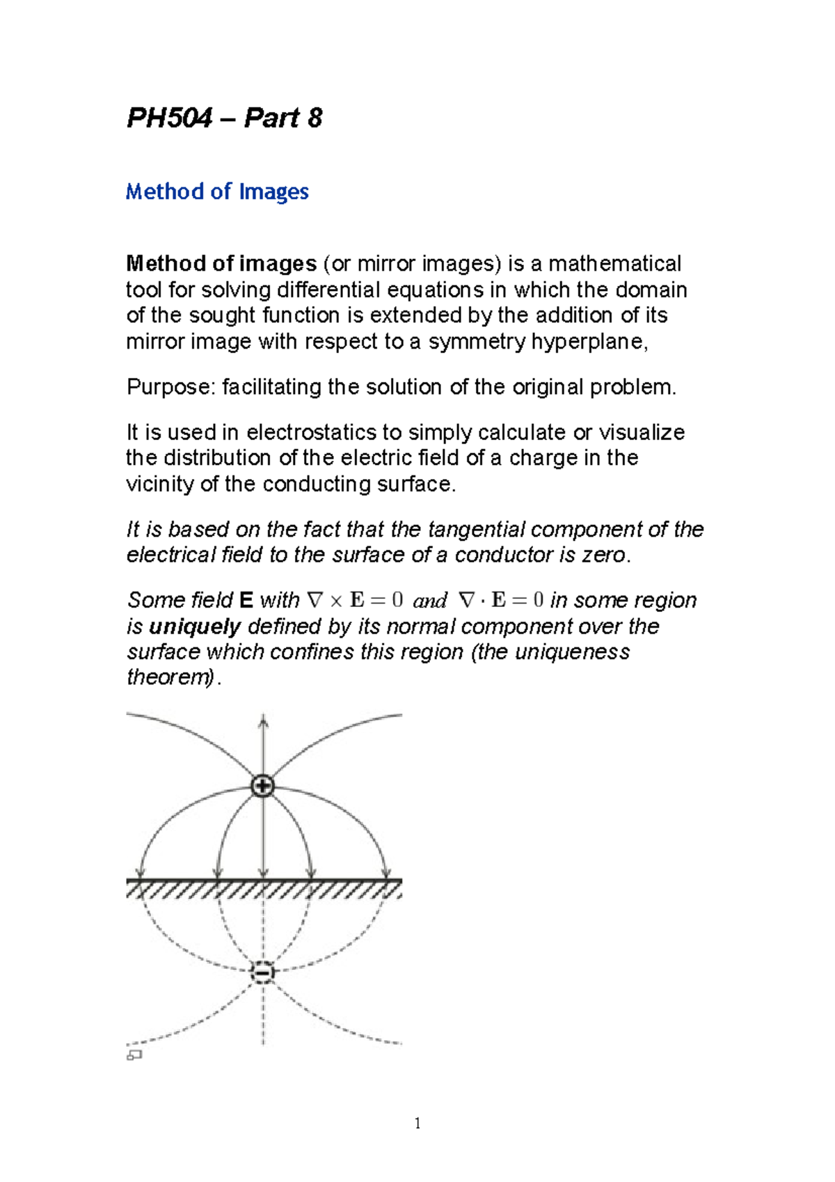 Lecture notes, lecture 8 - PH504 – Part 8 Method of Images Method of ...
