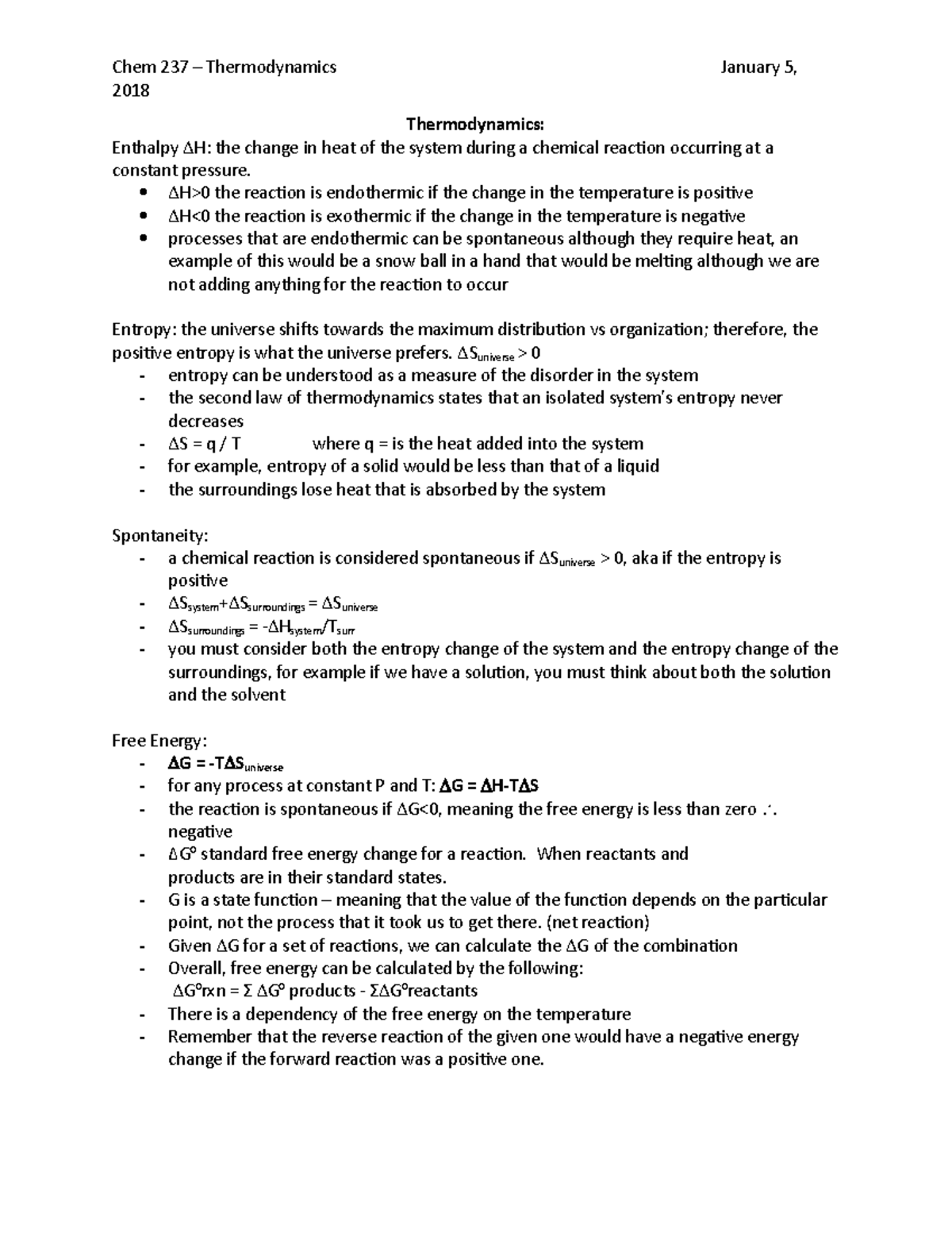 Part 1 - Thermodynamics review - Chem 237 – Thermodynamics 2018 January ...