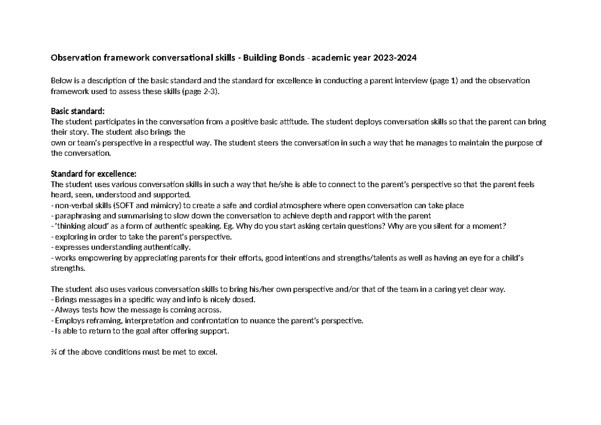 Observation framework as used during the exam - Observation framework ...