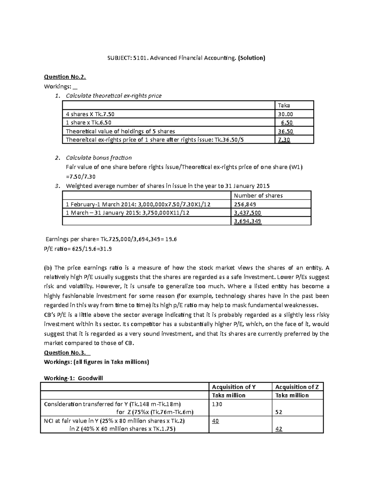 Advanced corporate financial accounting mid question answer - SUBJECT ...
