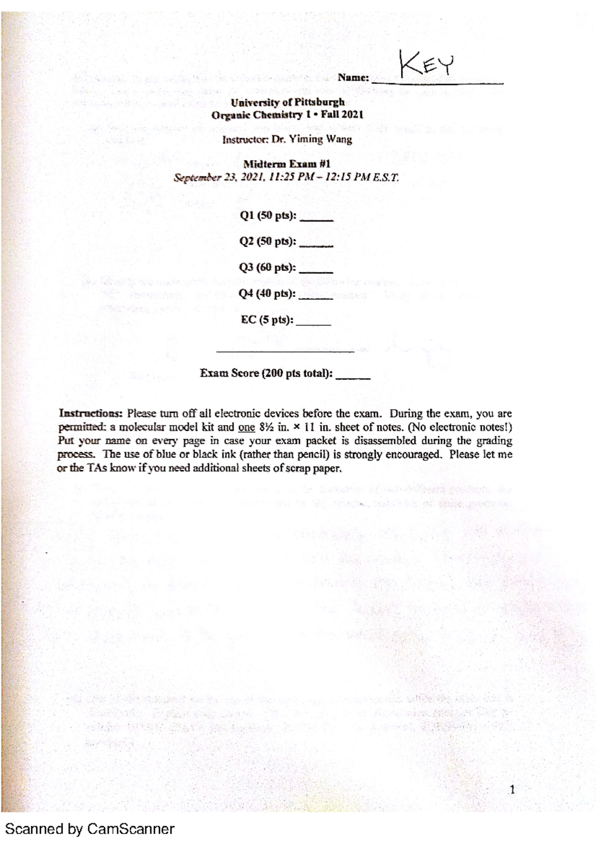 Ochem Exam 1 - Coke University of Pittsburgh Organic Chemistry 1 Fall ...