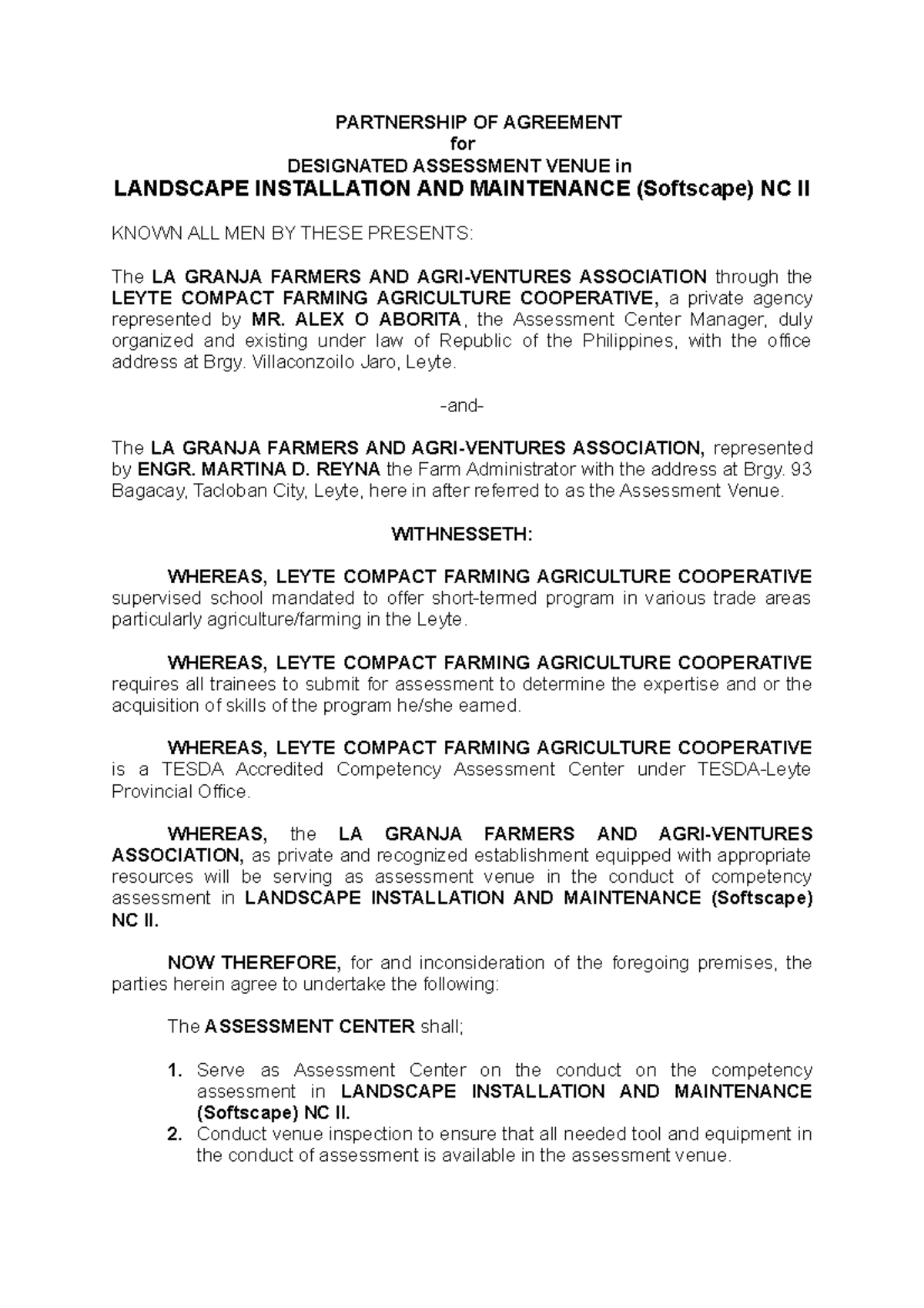 MOA- Landscaping - Memorandum of agreement - PARTNERSHIP OF AGREEMENT ...