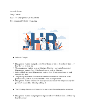 HRM-310 2-1 Assignment HR Inbox - Carlos D. Torres Jenny Creamer HRM-310 Employee and Labor ...