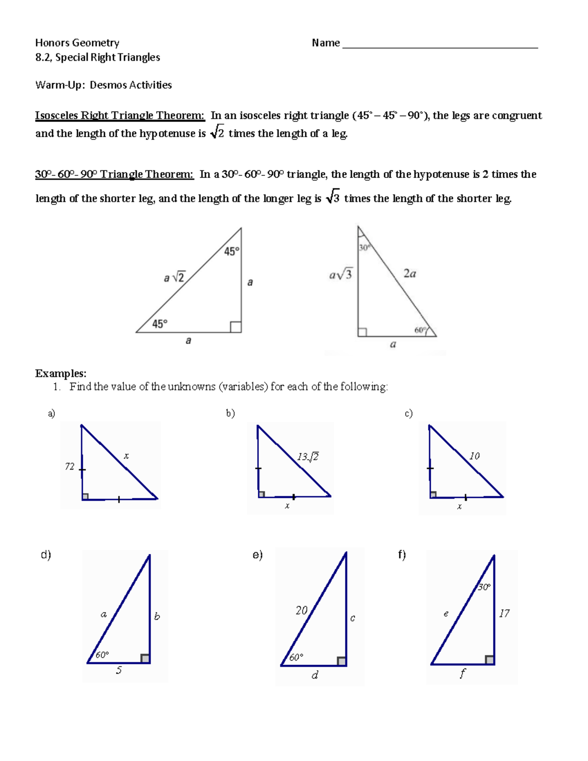 HG Notes 8- geometric mean/pythagorus therom - Honors Geometry Name ...
