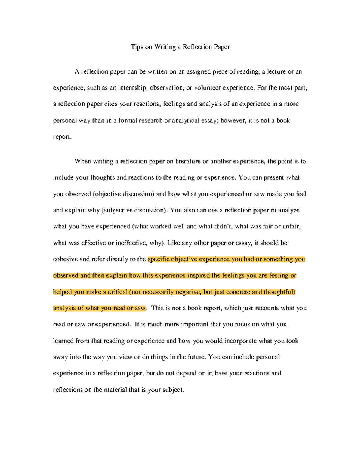Tips on Writing a Reflection Paper - For the most part, a reflection ...