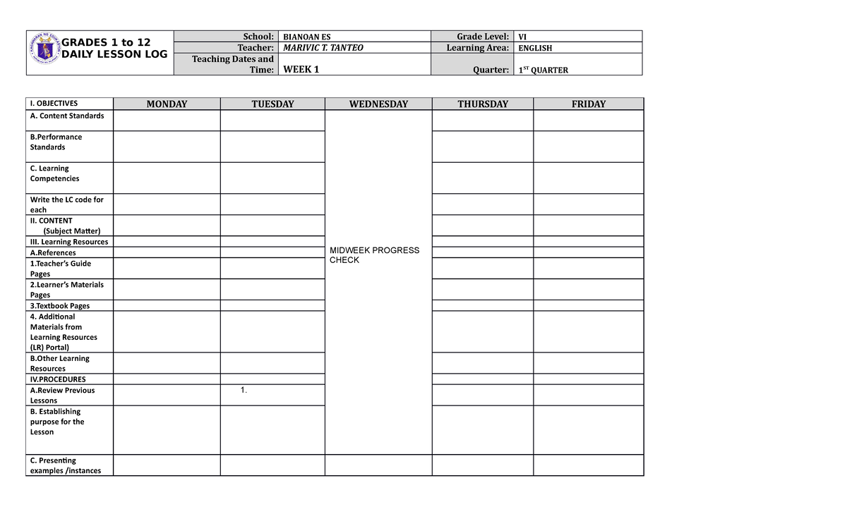 DLL- Template- Intermediate - Copy - GRADES 1 to 12 DAILY LESSON LOG ...