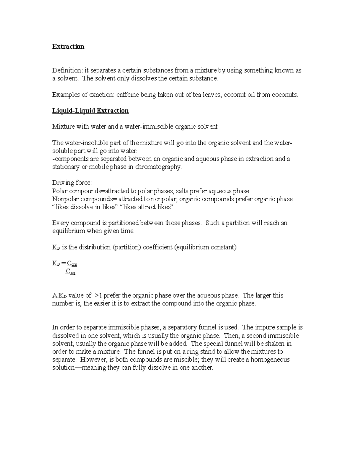 Extraction - Summary Separations Chemistry - Extraction Definition: it ...