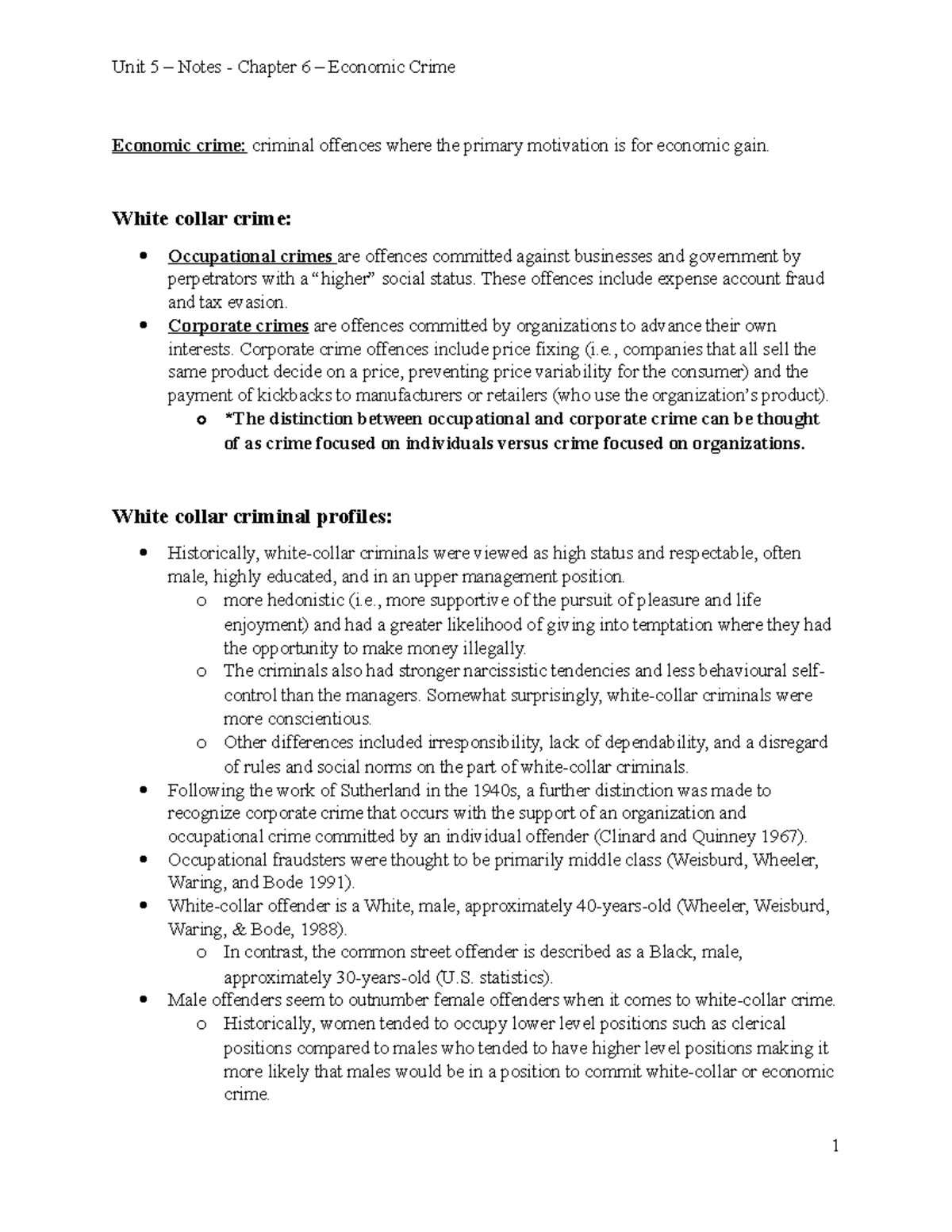 Unit 5 - Notes - Economic crime: criminal offences where the primary ...