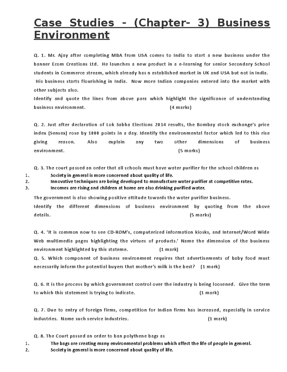 Null-8 - Summary Communication Skilla - Case Studies - (Chapter- 3) Business Environment Q. 1 ...