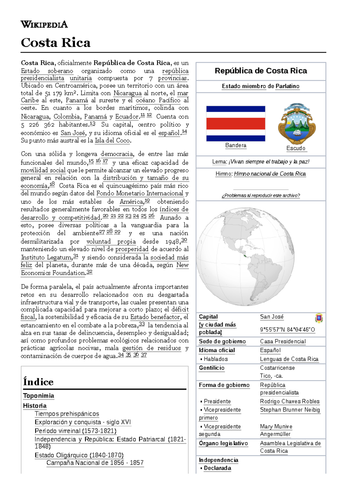 Costa Rica - Wikipedia, la enciclopedia libre - República de Costa Rica ...
