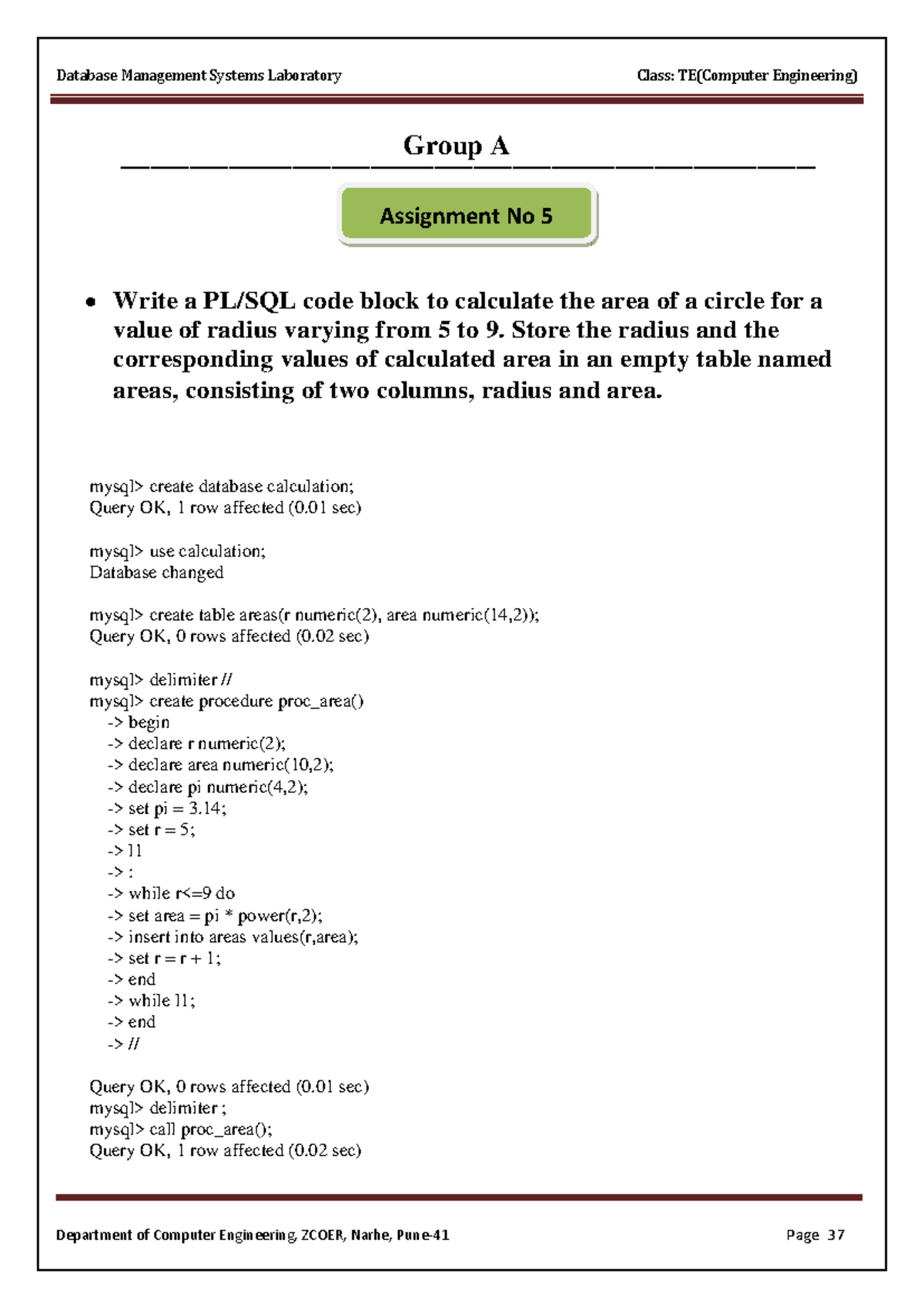 Dbms Exp 5 Theory Dbms Department Of Computer Engineering Zcoer