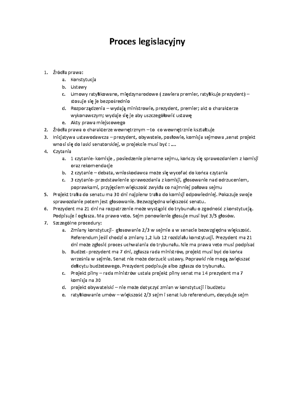 Proces legislacyjny - Materiały do ćwiczeń z jednego działu na ...
