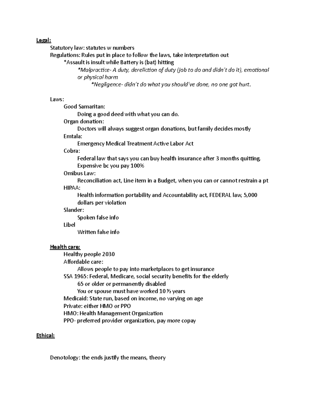 Legal annd ethics - Legal: Statutory law: statutes w numbers ...