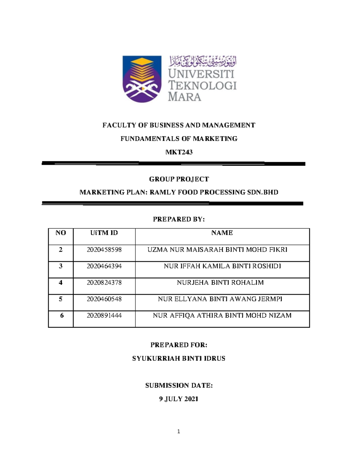 Report Marketing ( Ramly) - FACULTY OF BUSINESS AND MANAGEMENT ...