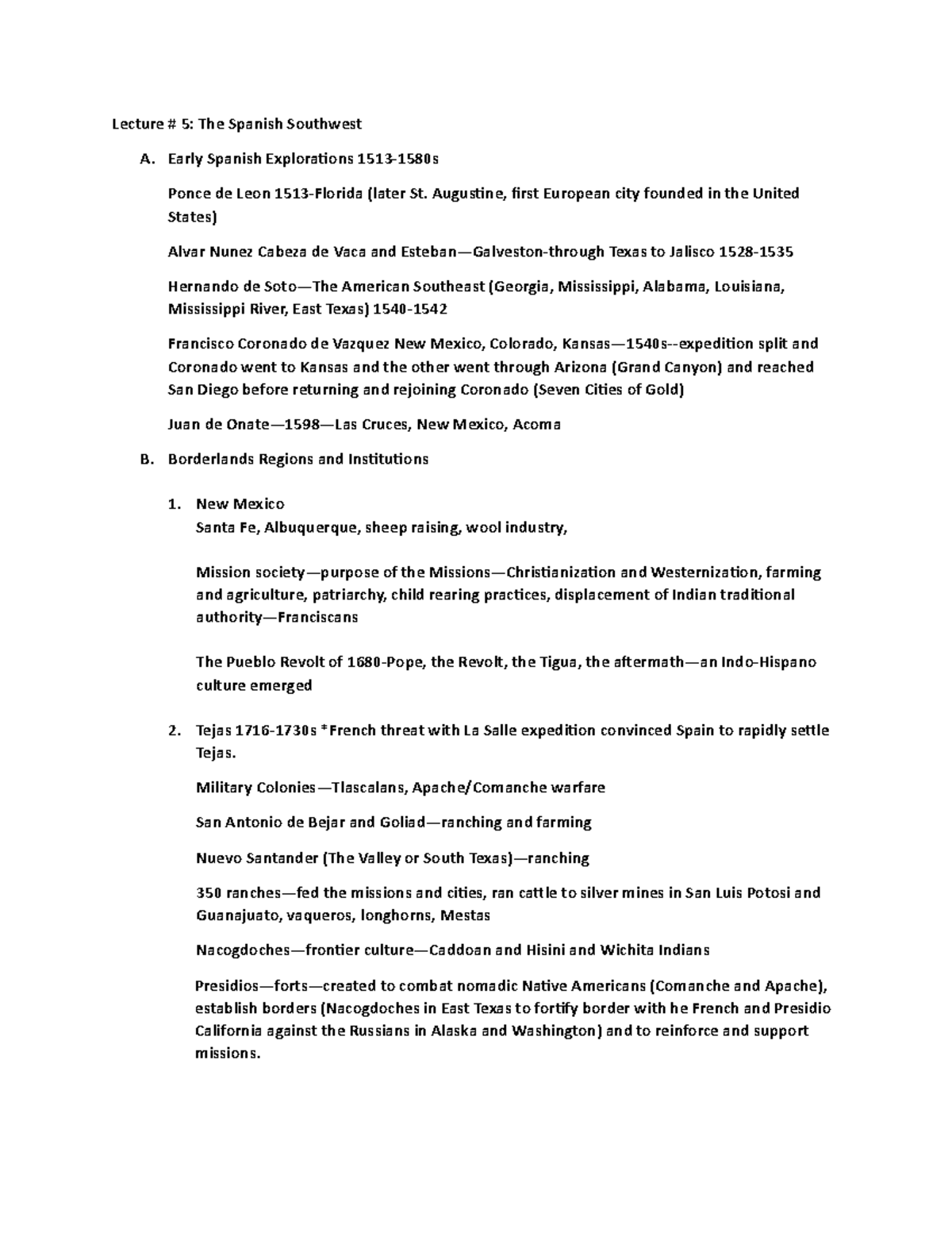 History 1301 Lecture # 5 The Spanish Southwest - Lecture # 5: The ...