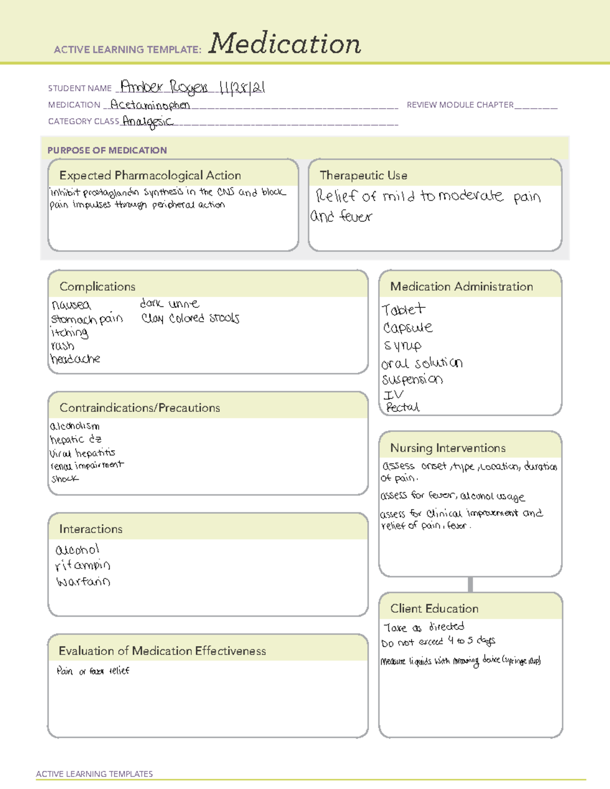 Med Cards - ACTIVE LEARNING TEMPLATES Medication STUDENT NAME